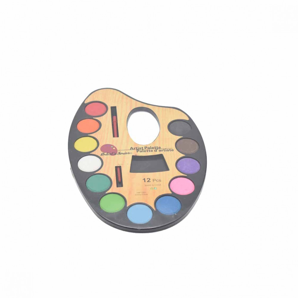 صحن ألوان مائية 12 لون مع فرشاة